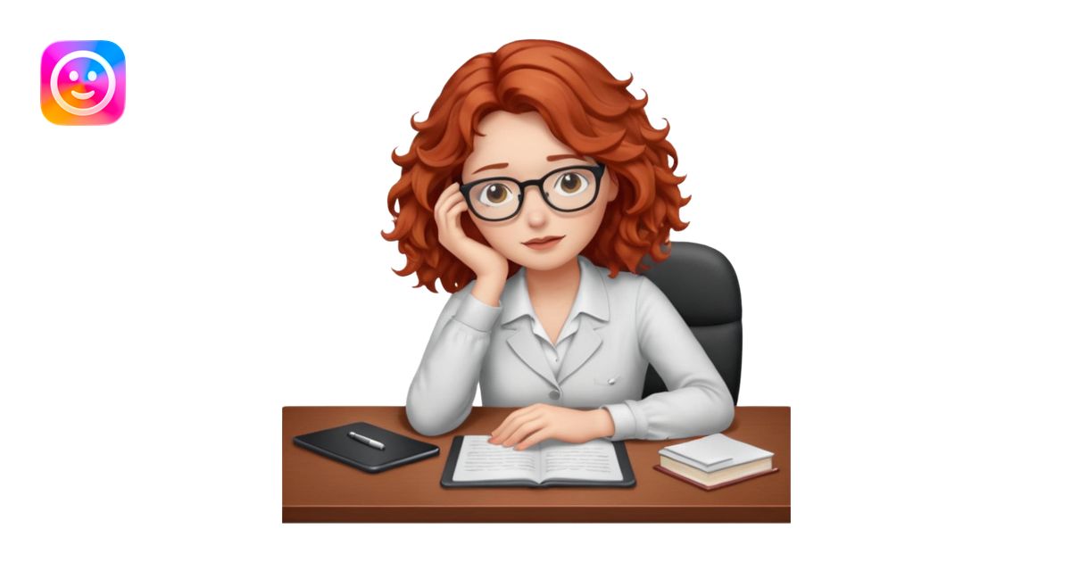 Pretty model, brown eyes, soft red wavy hair, falling asleep at desk ...