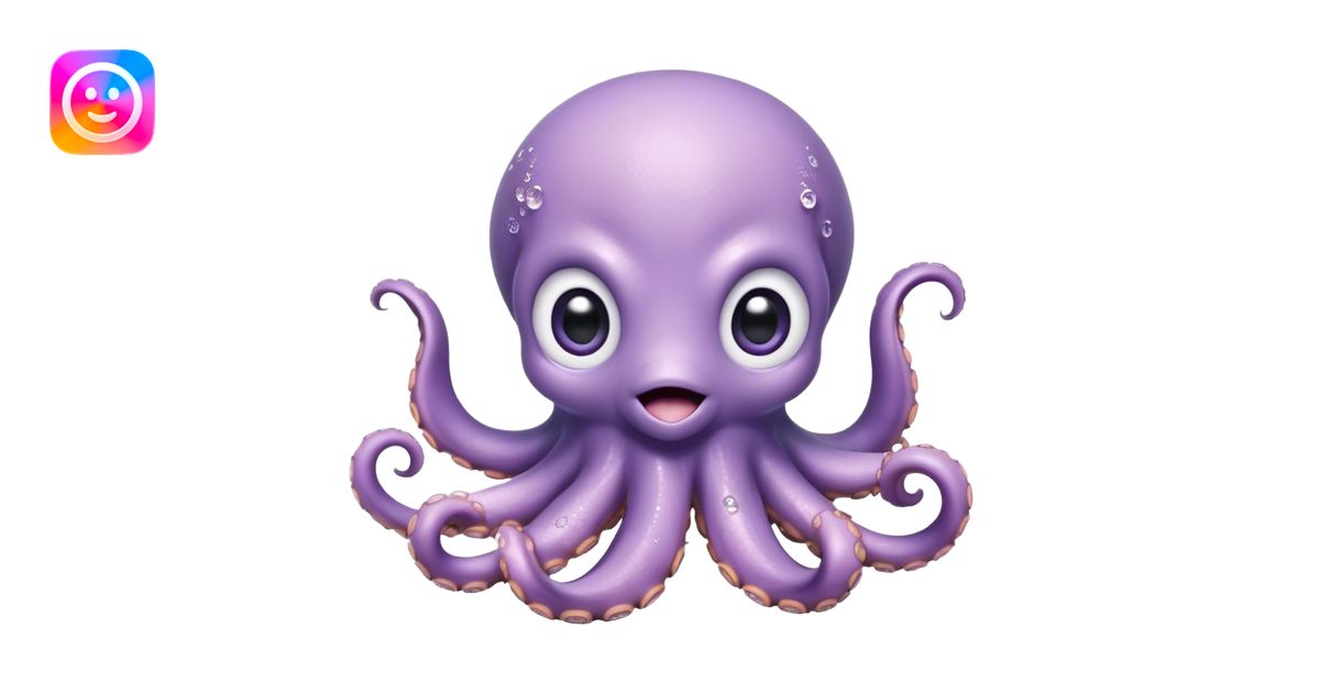 Cinematic Cute Baby Octopus Portrait Emoji, Head tilted slightly in a ...