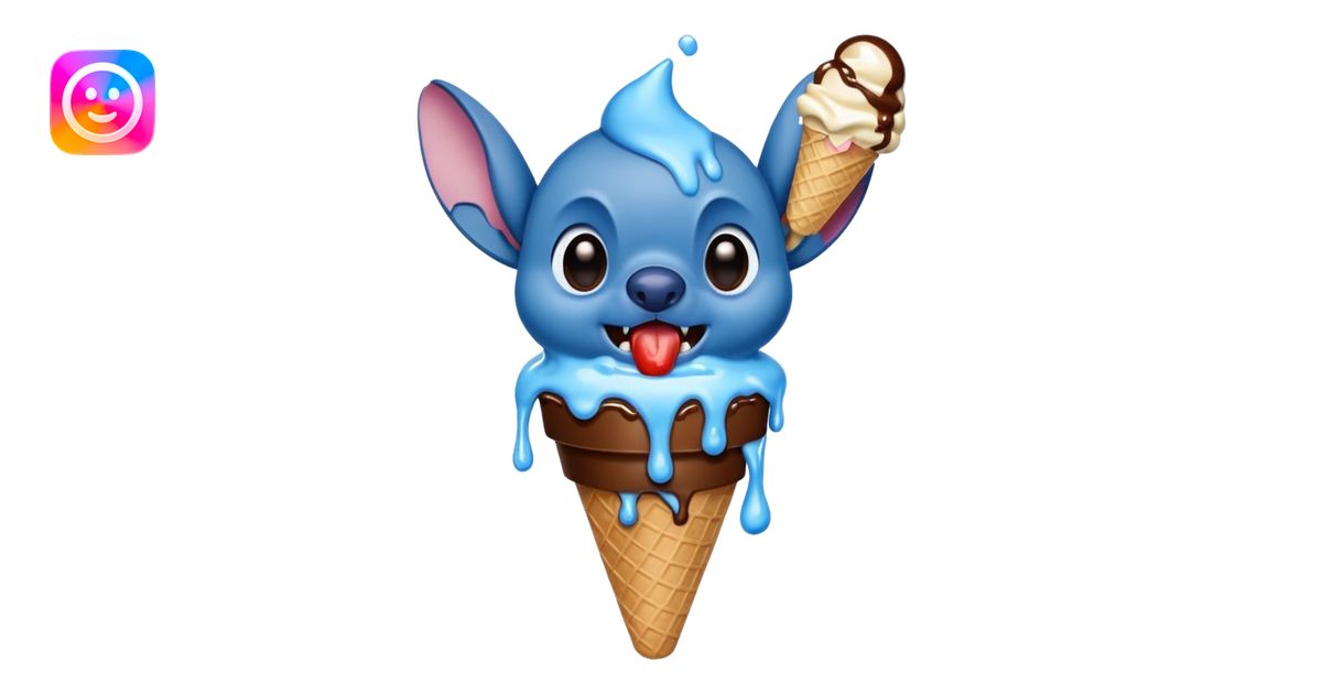 Stitch the blue alien from Lilo & Stitch eating a melting ice cream ...