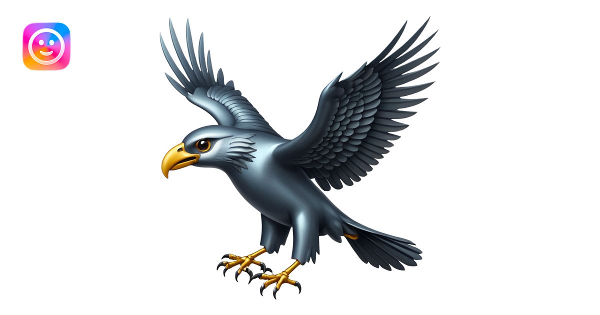 Emoji-style icon of a large metallic predatory bird flying, sharp wings ...