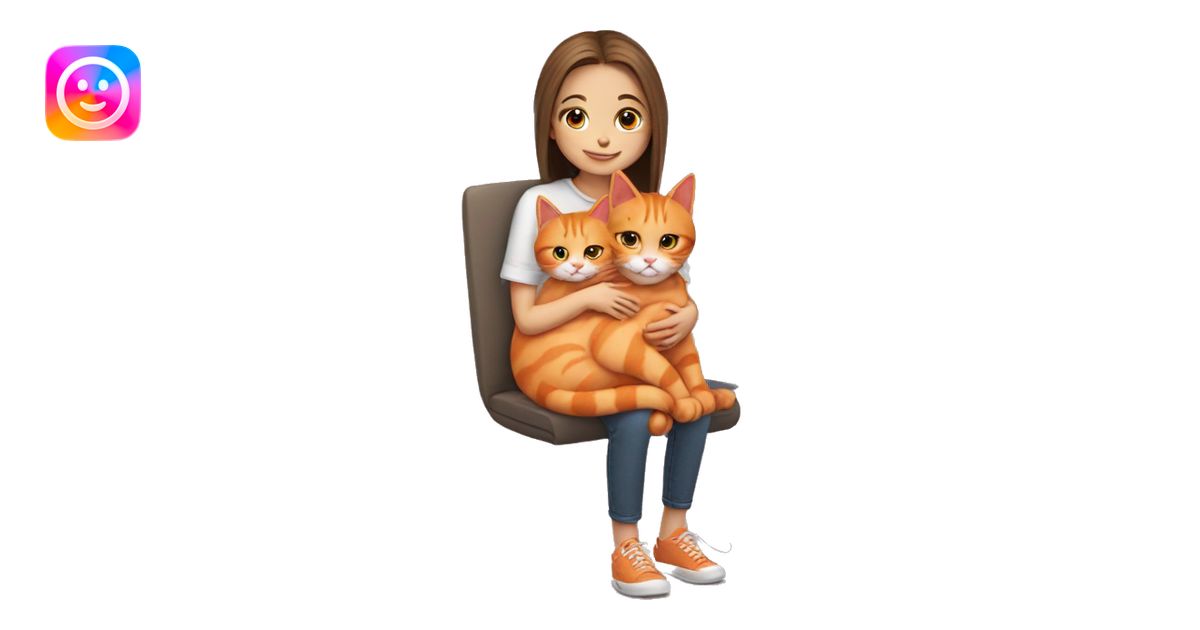 Multiple orange cats in cute girl’s lap emoji | AI Emoji Generator