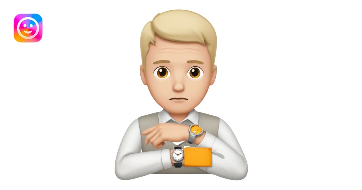 bored man pointing at his watch on his wrist emoji | AI Emoji Generator