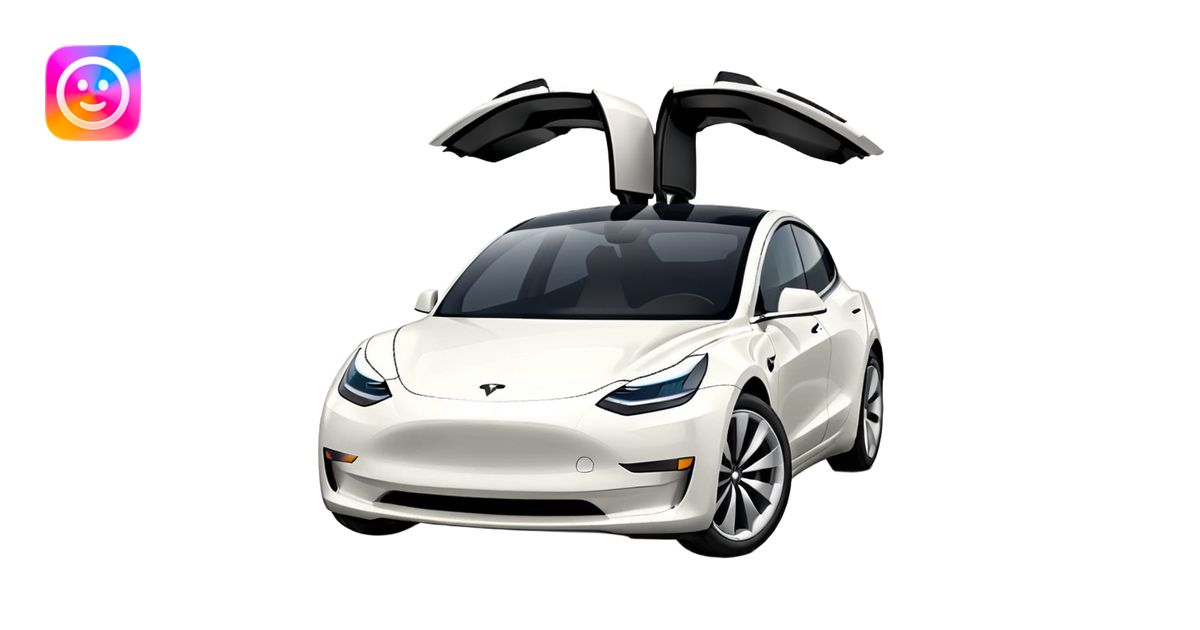 Tesla model 3 white. Icon. In a hurry. No wings emoji | AI Emoji Generator