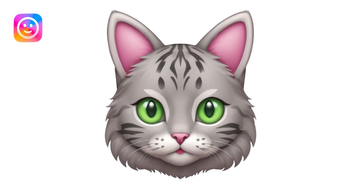 grey tabby cat: pink ears fur green eyes emoji | AI Emoji Generator