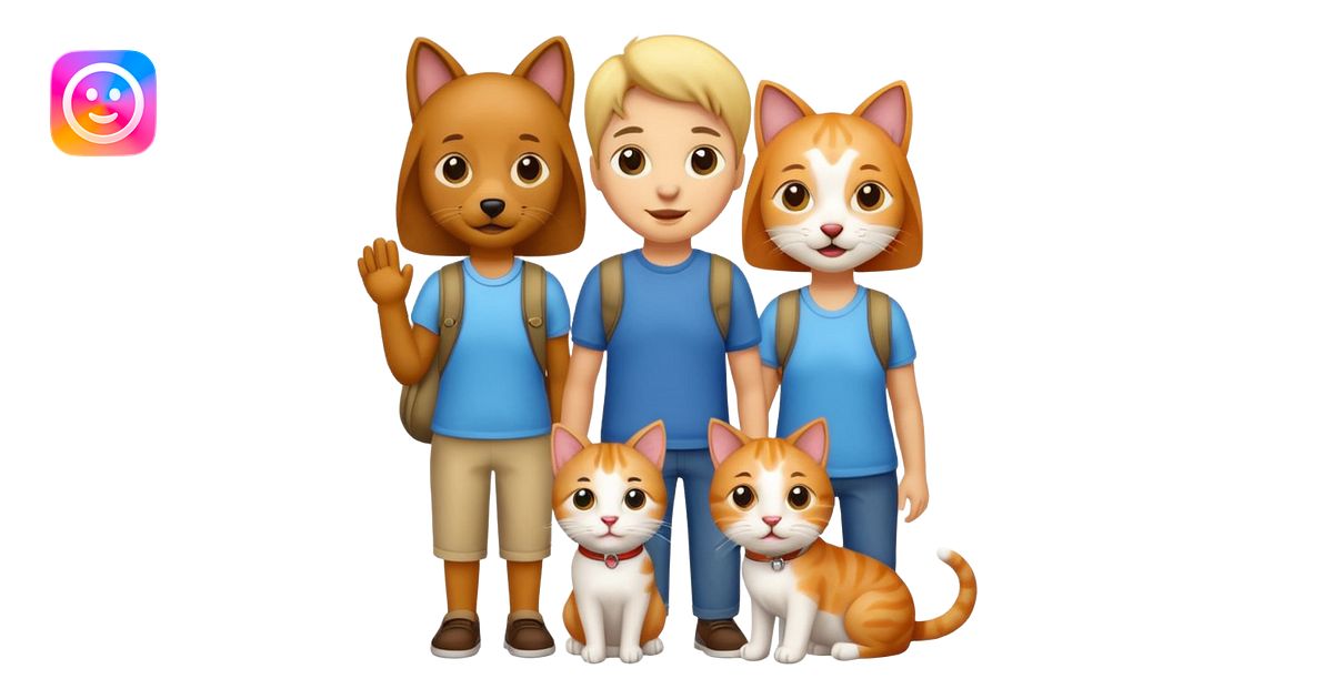 tour group with one dog and two cats emoji | AI Emoji Generator