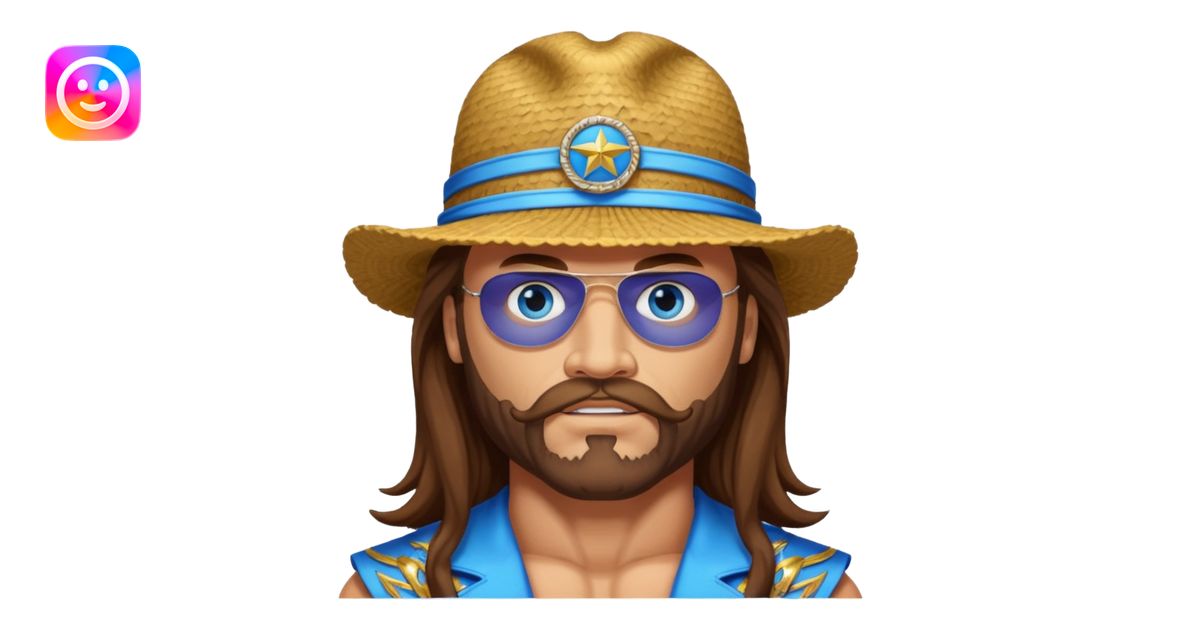 Randy Macho Man Savage with blue eyes, long brown hair emoji | AI Emoji ...