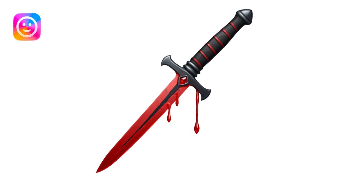 iOS emoji, dark fantasy dagger, obsidian blade, runes, blood drop ...