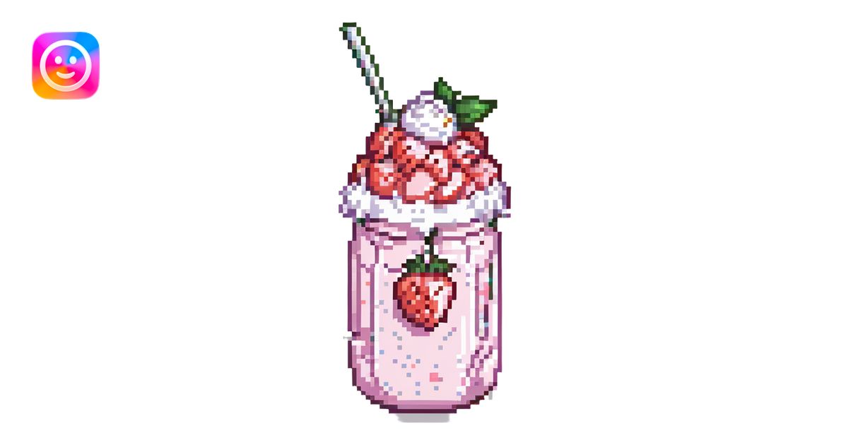 pixel art strawberry milkshake with pink hue and cherry on top, whipped ...
