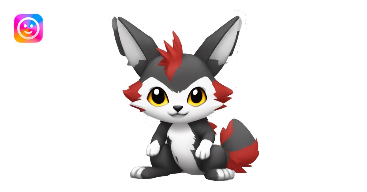 cool edgy black white grey punk red animal hybrid Fakemon full body ...