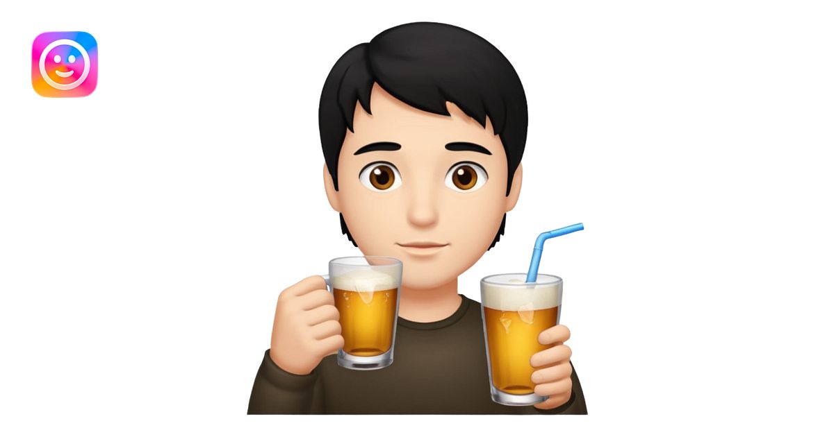 Guy with black hair brown eyes drinking emoji | AI Emoji Generator