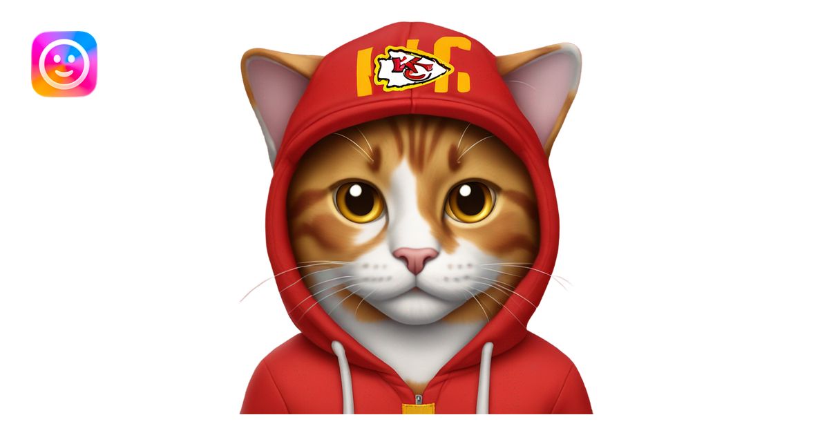 Calico cat wearing KC chiefs hoodie and chiefs ball cap emoji | AI ...