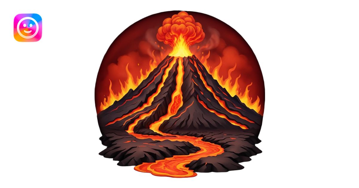 Volcano Planet, lava rivers and erupting peaks. emoji | AI Emoji Generator
