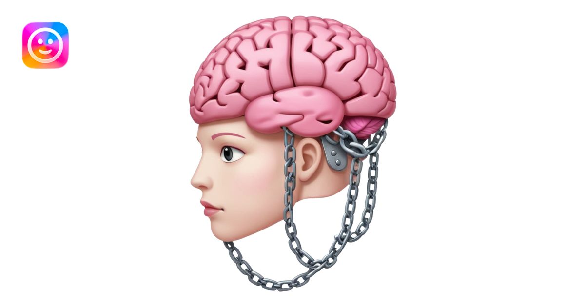 pink brain, chained up by several chains all over, side view emoji | AI ...