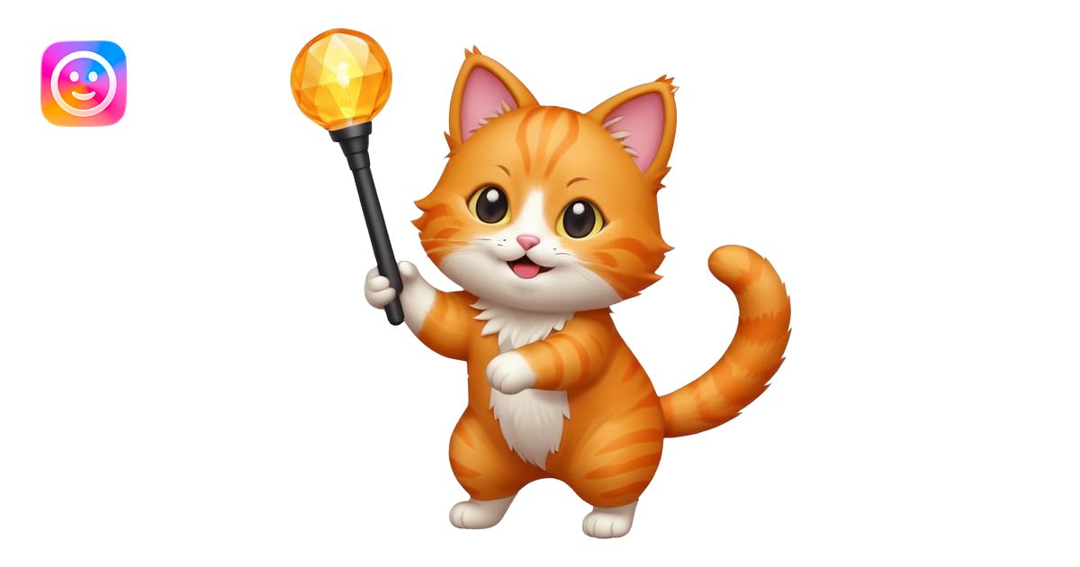 chibi cute orange cat dancing holding a light stick emoji | AI Emoji ...
