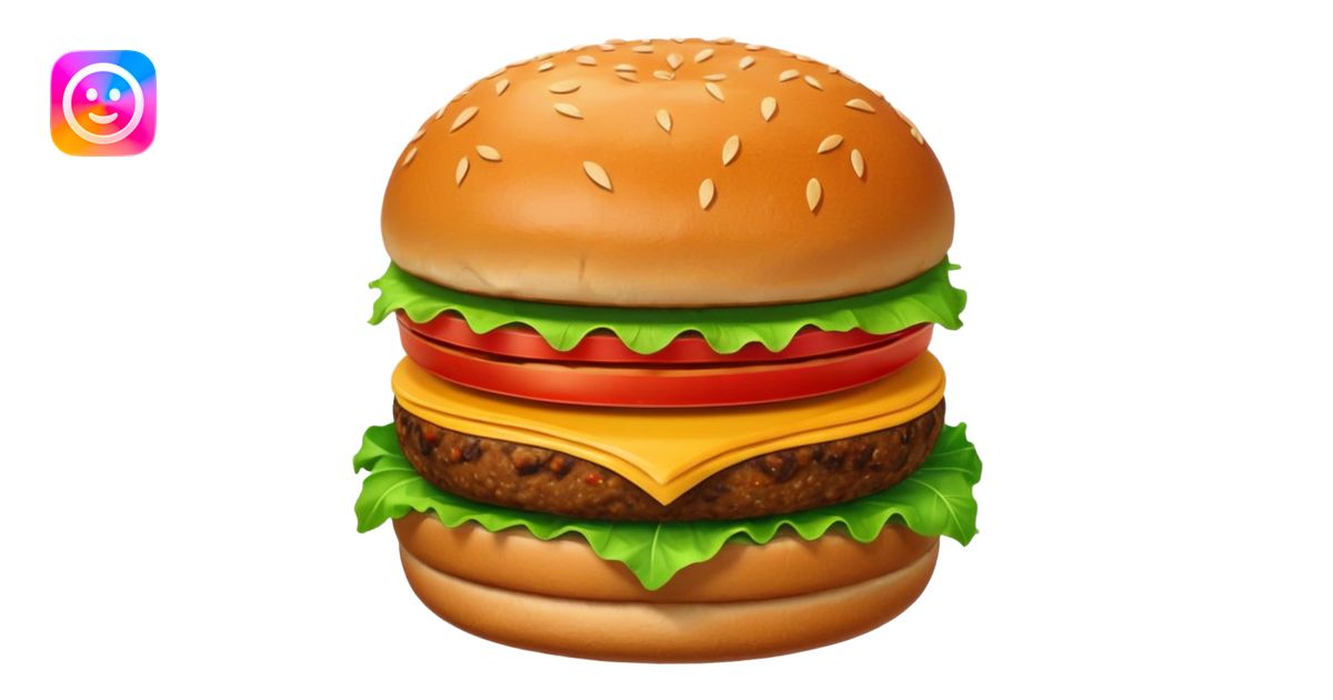 veggie burger emoji with green lettuce, tomato, veggie patty, whole ...