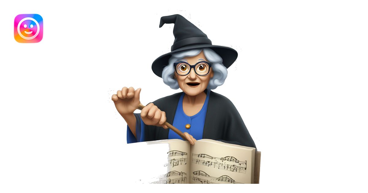 smart granny witch with glasses and blue hat directing orchestra emoji ...