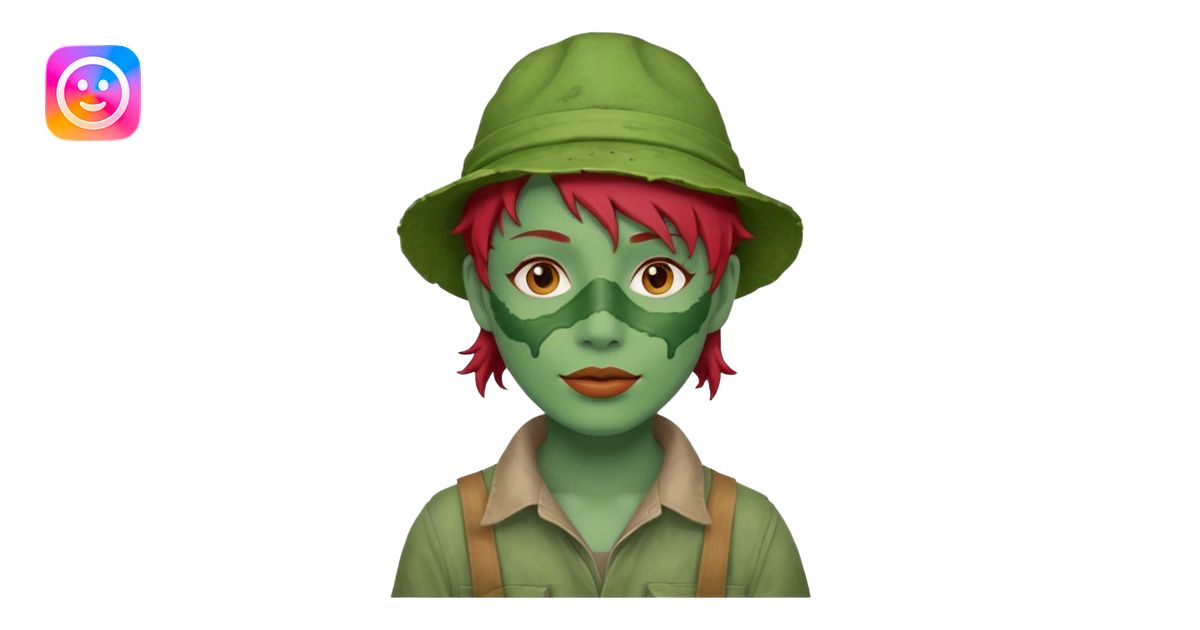 messy green full face green clay mask and tourist hat red hair emoji ...
