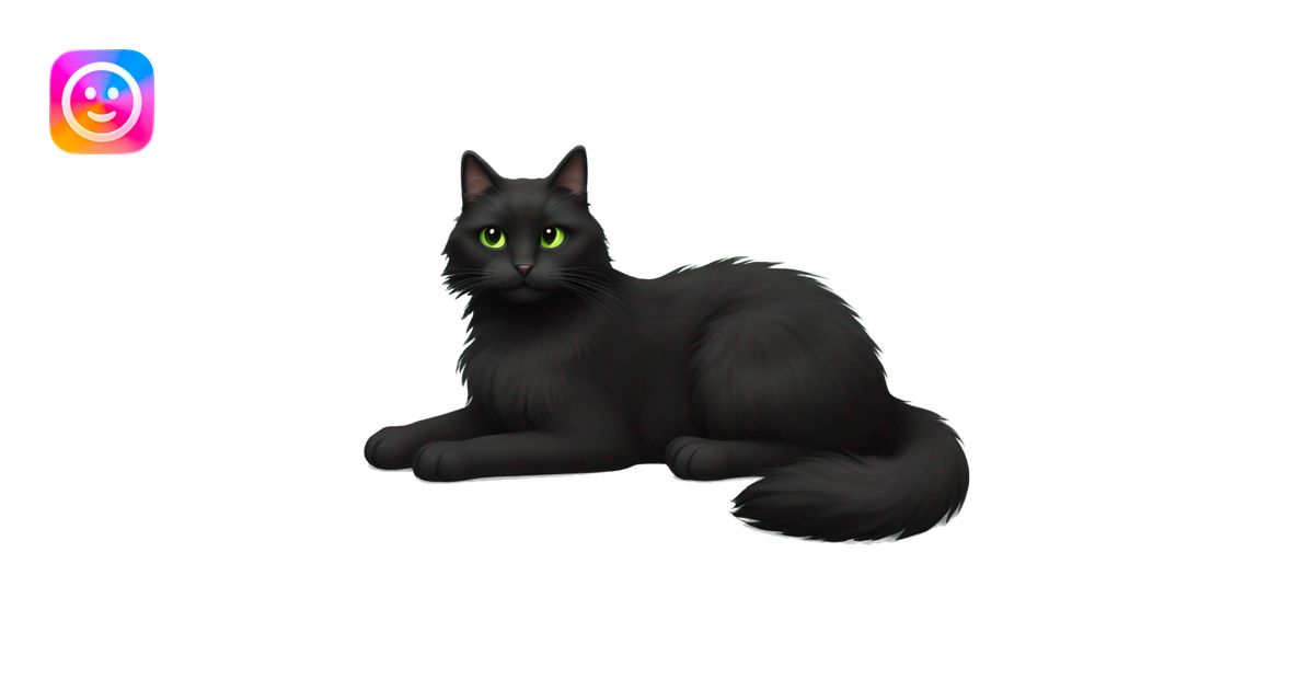 Black extra furry long haired cat fluffy tail fully body laying down ...