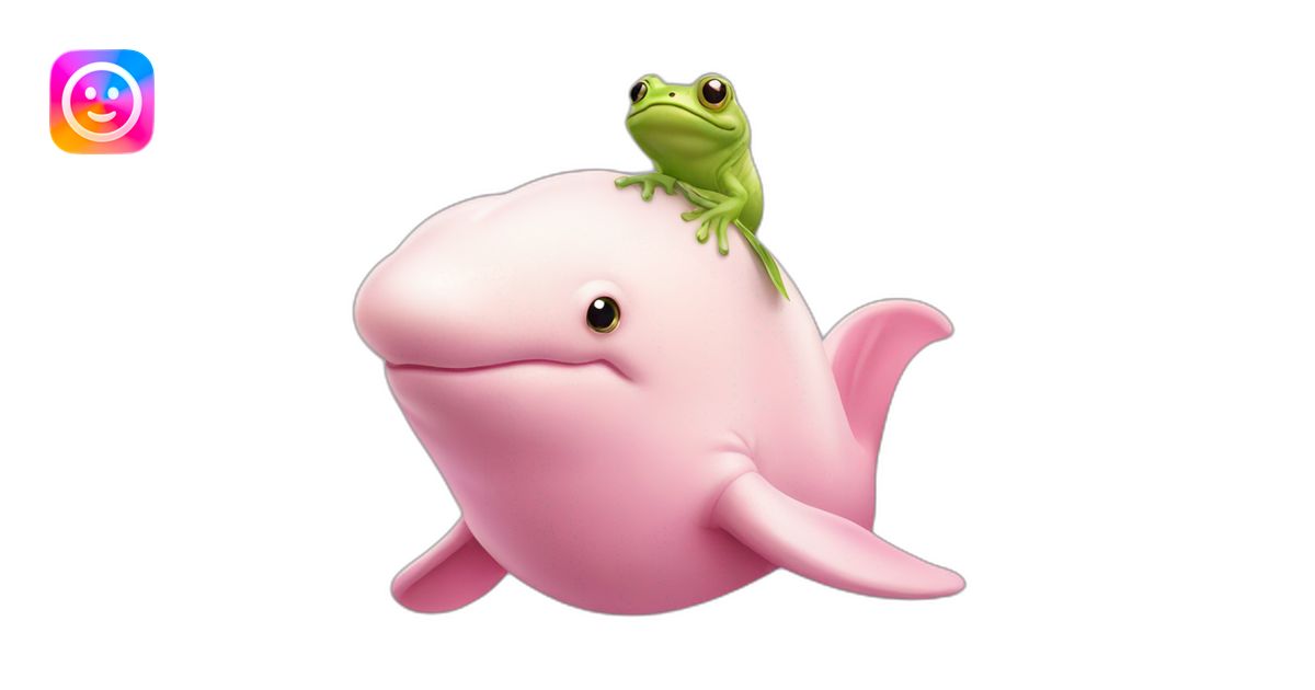 Pink beluga whale with the face of a frog emoji | AI Emoji Generator
