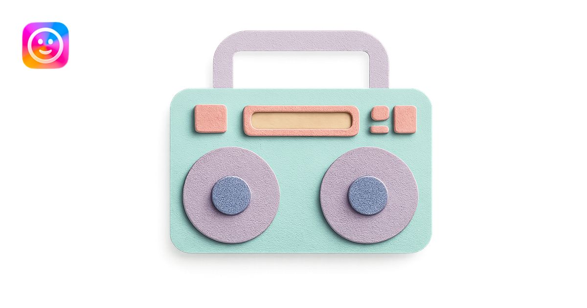 small portable boombox in paper-craft style with pastel colors and ...