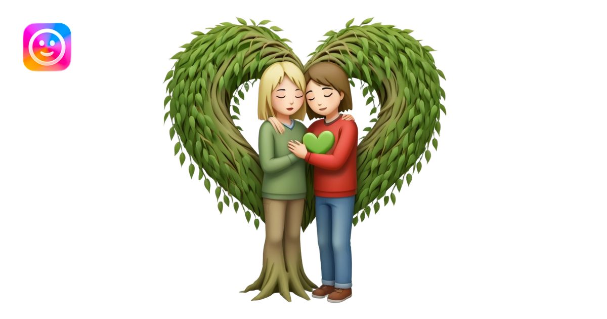 heart-shaped weeping willow tree with two people inside giving each ...
