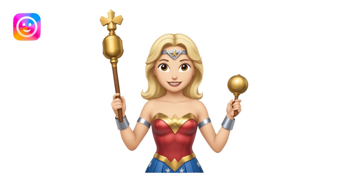 Blonde Wonder Woman holding conductor’s baton and bell emoji | AI Emoji ...