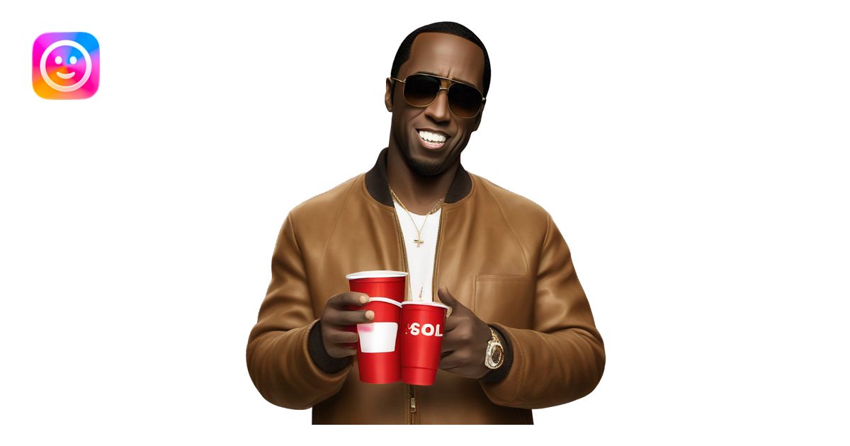 P. Diddy offering you a red solo cup emoji | AI Emoji Generator
