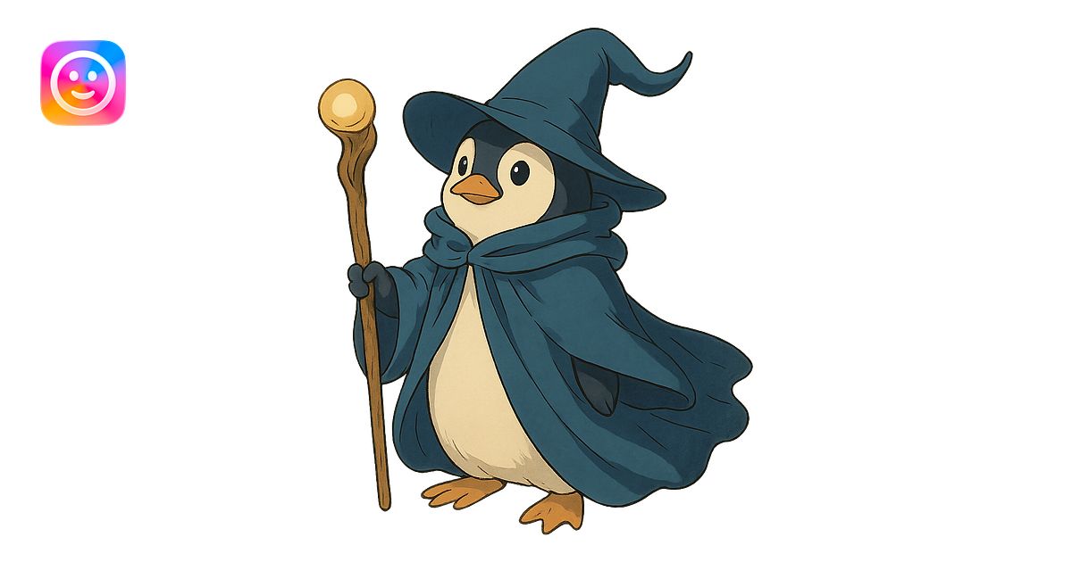 ghibli style penguin wizard with flowing robe and staff image | AI ...