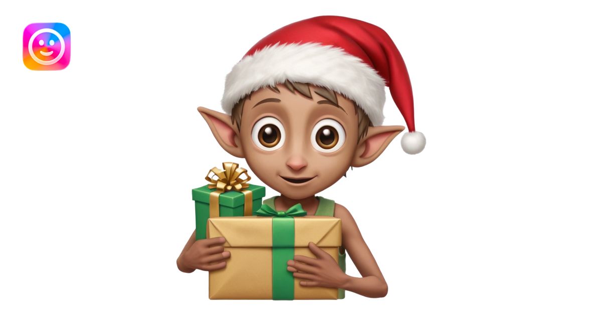 Dobby the house-elf wearing a tiny Santa hat, holding a wrapped gift ...