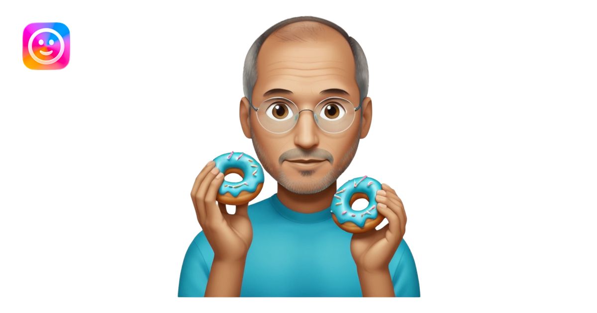 Steve jobs is eating a fully glass colored doughnut. the Doughnut is ...
