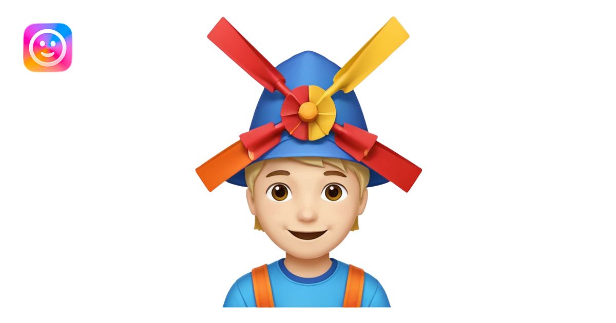 Boy wear colorful windmill hat emoji | AI Emoji Generator