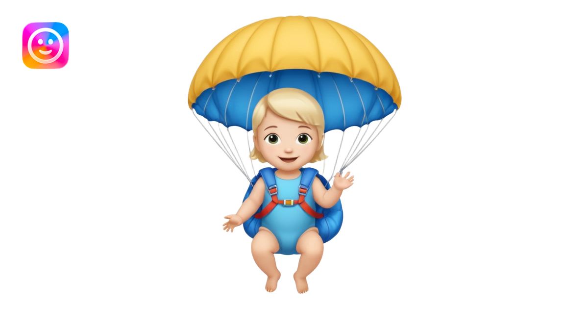 Skydiving girl baby with parachute and UFO blue emoji | AI Emoji Generator