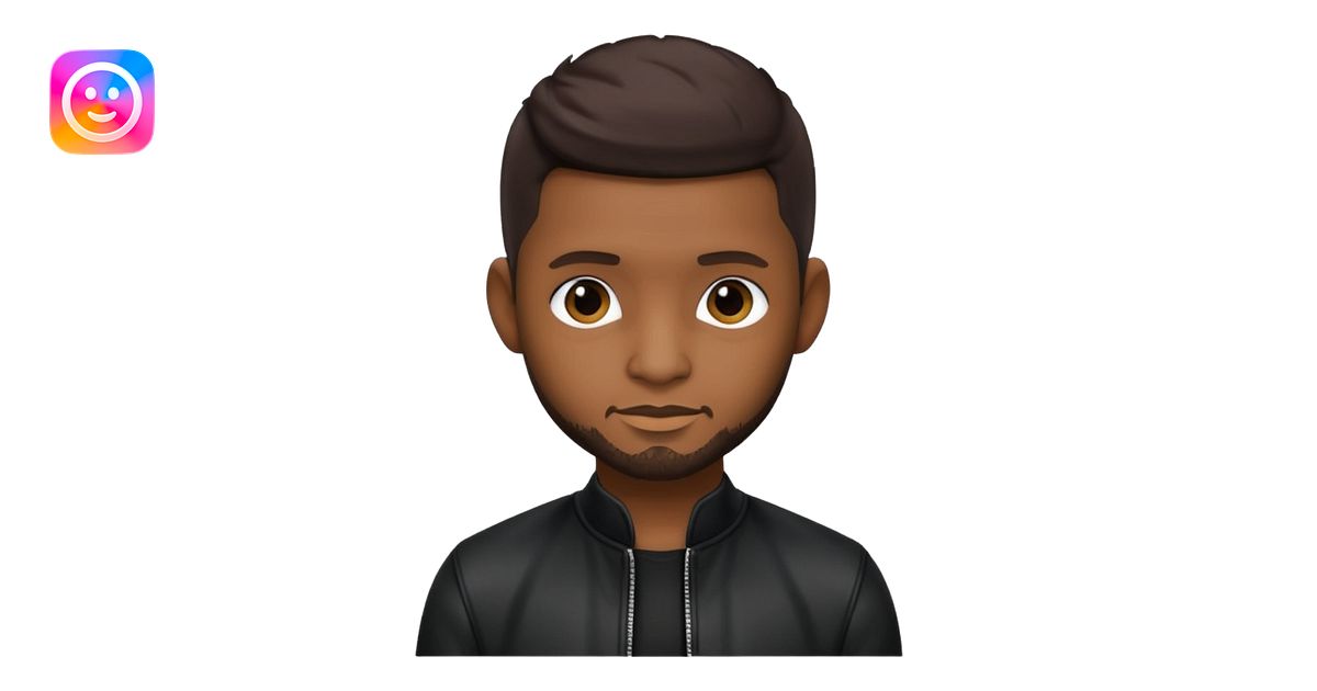 Usher with dark brown hair, vinyl black outfit emoji | AI Emoji Generator