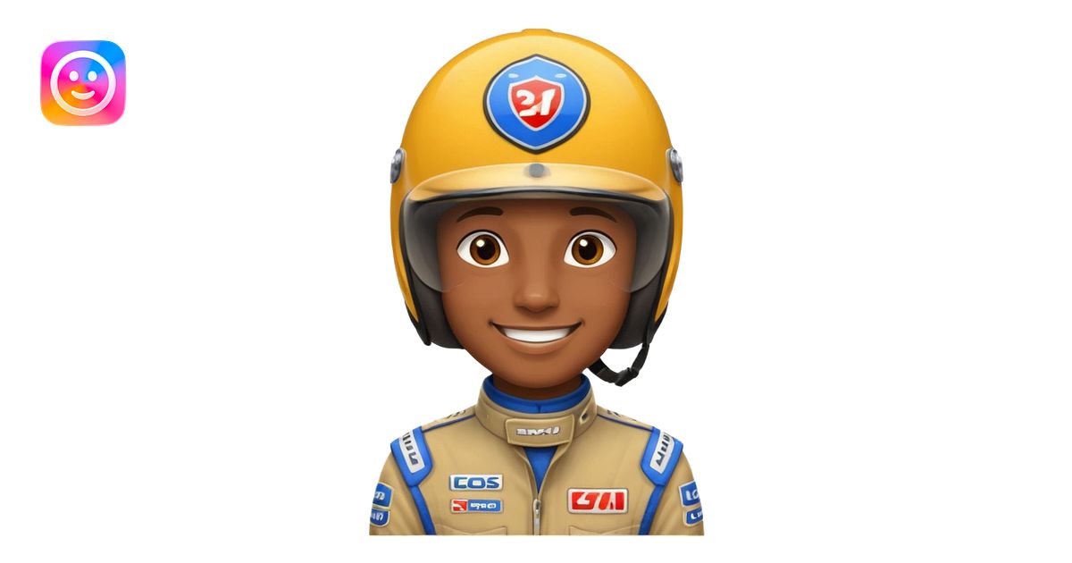 Race Driver, brown skin, smile emoji | AI Emoji Generator