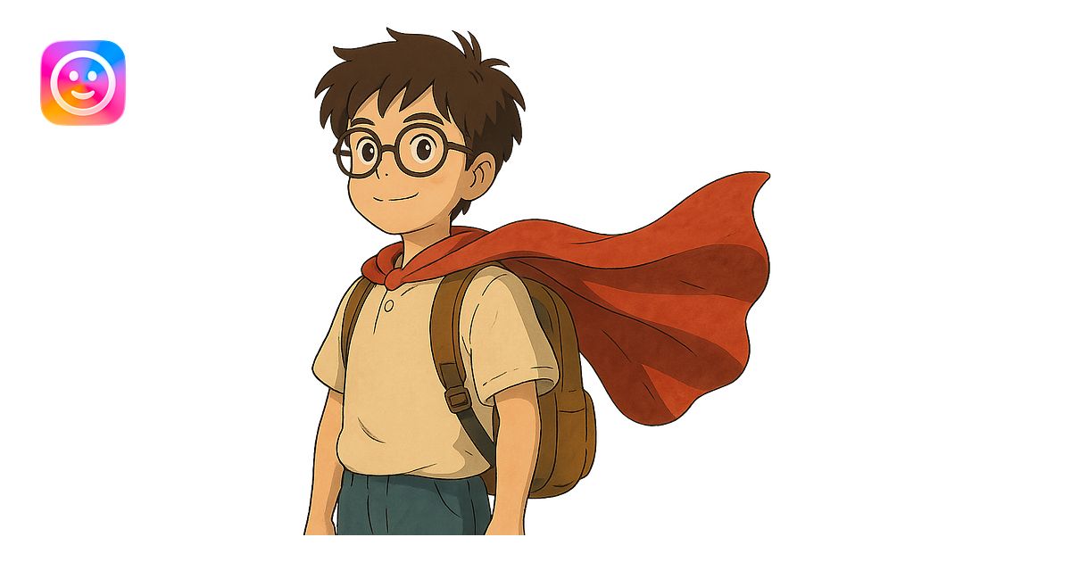 student with glasses and backpack, wearing a superhero cape ...