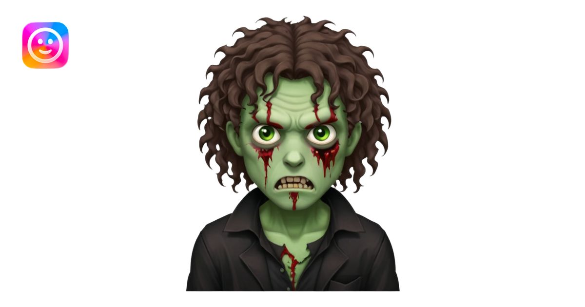 long curly haired male zombie with brown hair color and green eye color ...