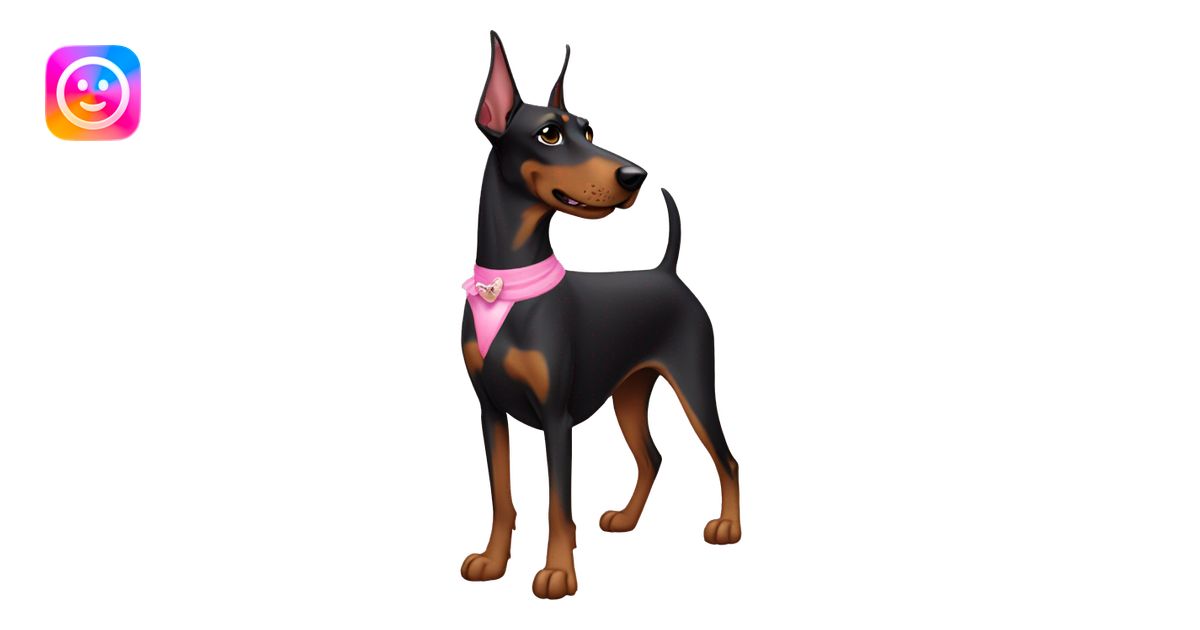 Doberman wearing a pink tutu named Kaya emoji | AI Emoji Generator