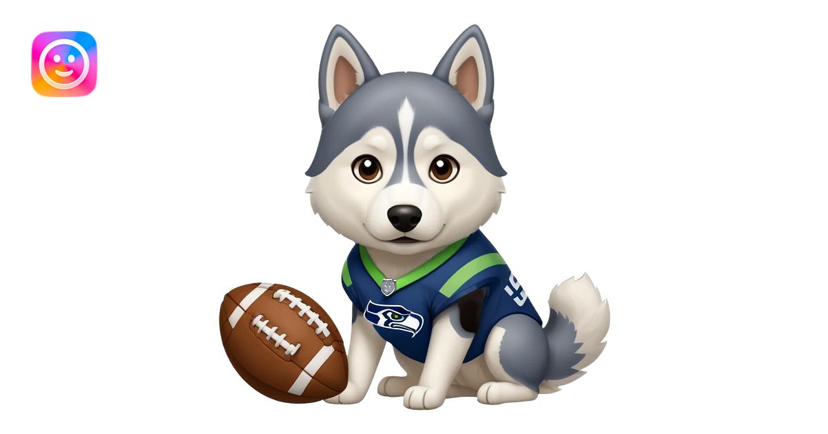 White brown husky with Seattle Seahawks gear emoji | AI Emoji Generator