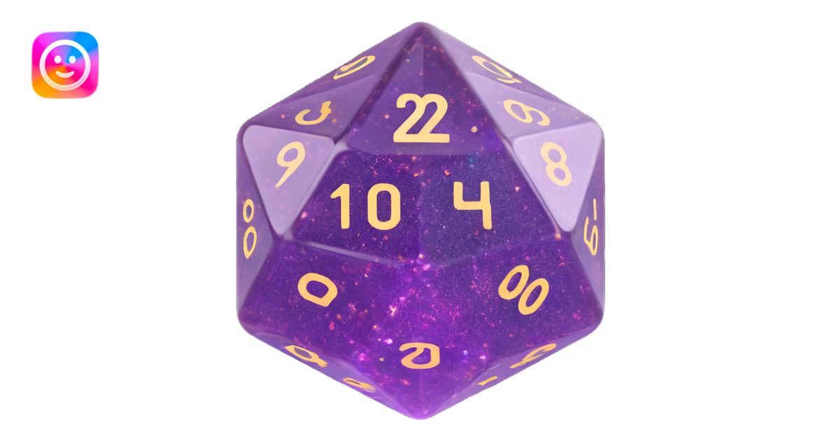 translucent d20 die with glitter emoji | AI Emoji Generator