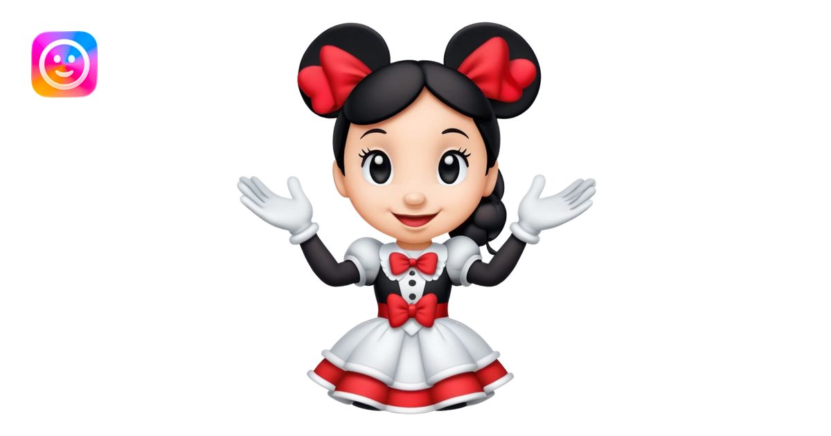 Minnie Mouse in classic emoji style, new pose emoji | AI Emoji Generator