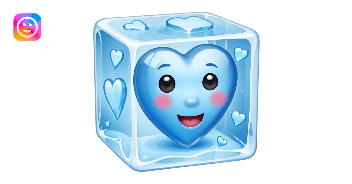 Ice cube with a flat mouthblue heart made of ice, inside an ice cube ...