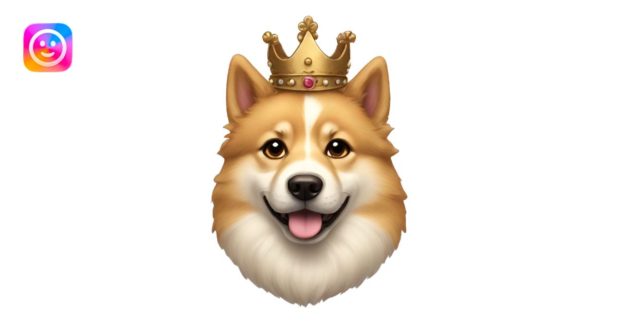 protrait of a cute fluffy doge with bronze crown emoji | AI Emoji Generator
