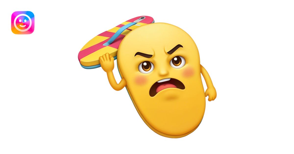 An angry yellow emoji holding a flip-flop in one hand, ready to smack ...