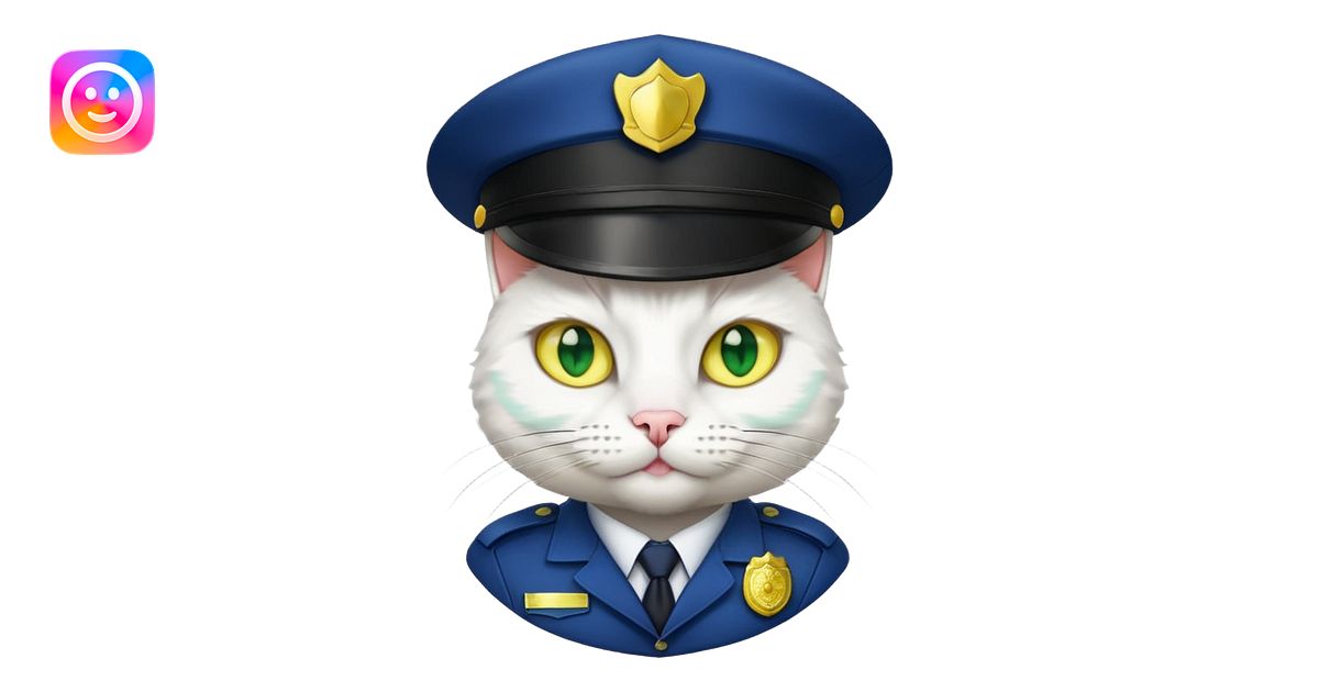 white cat police, yellow and green eyes emoji | AI Emoji Generator