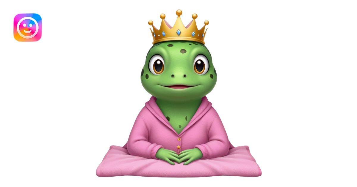 Princesse frog in her bedroom with pink sweater emoji | AI Emoji Generator