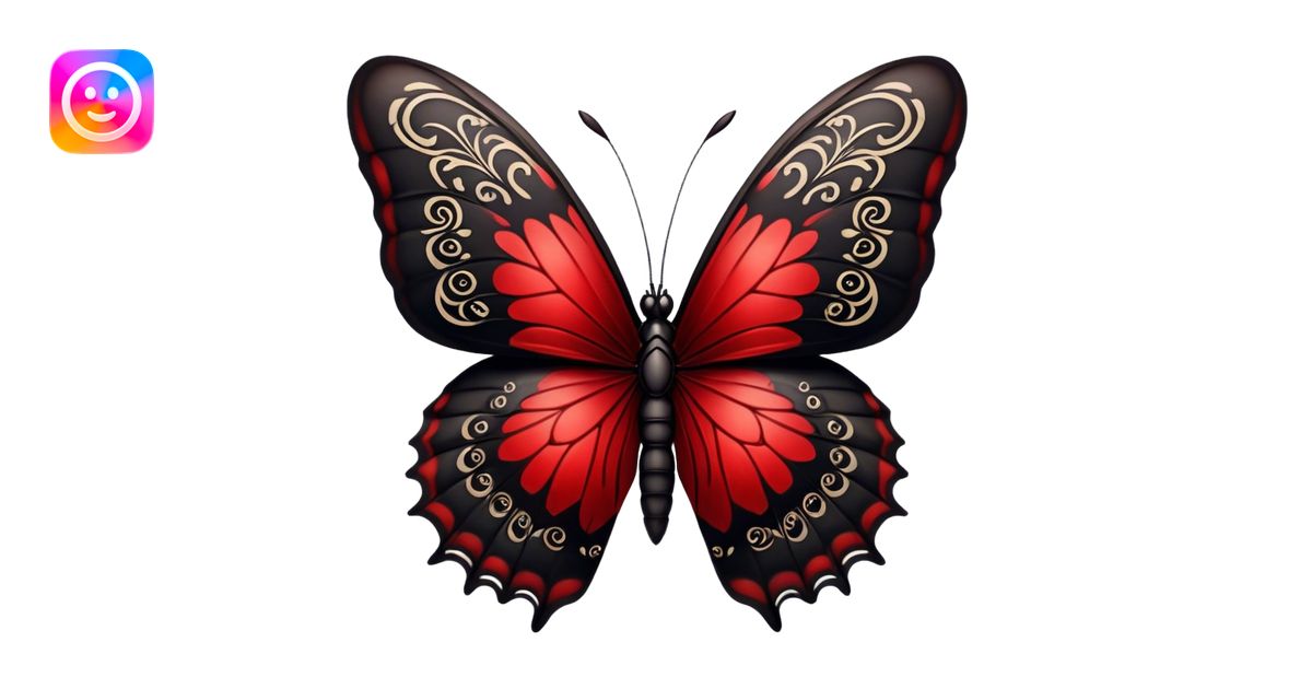 An Edgy crimson-blood-red obsidian-black beautiful butterfly emoji | AI ...