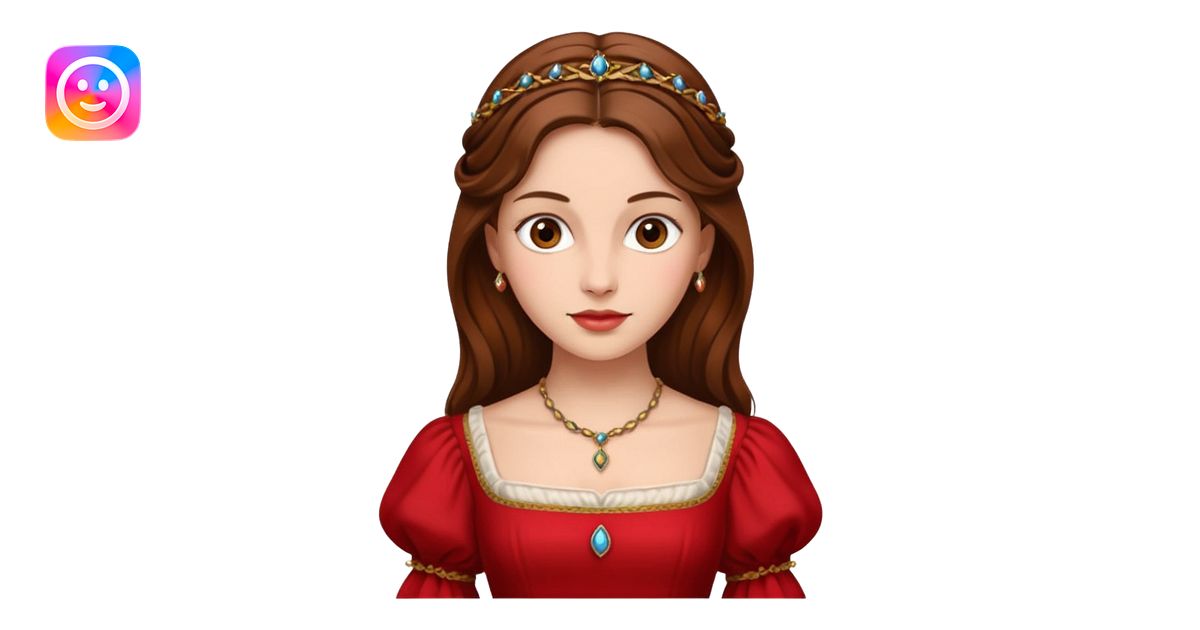 Renaissance lady – brown hair, red dress emoji | AI Emoji Generator