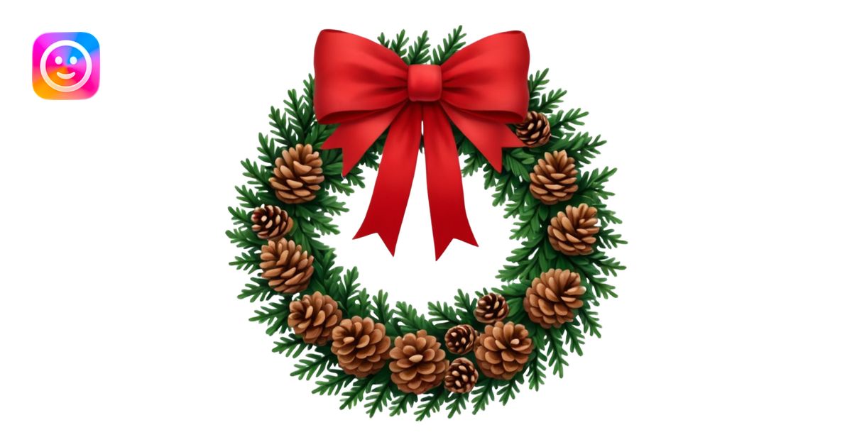 Christmas wreath with long bow and pinecones emoji | AI Emoji Generator