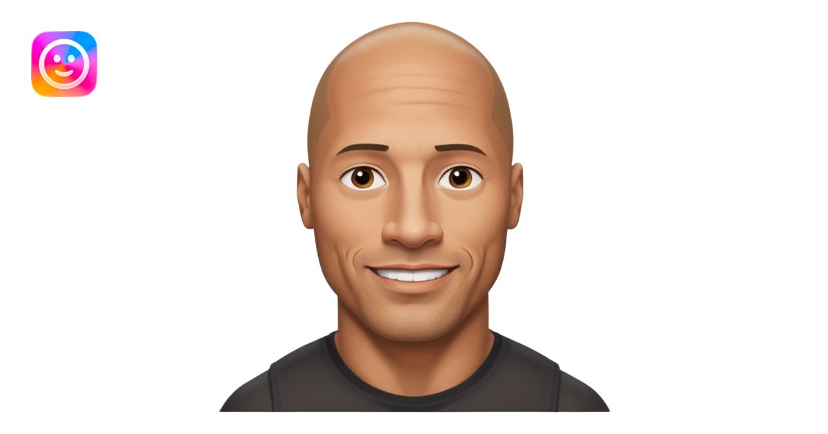 Dwayne 'The Rock' Johnson emoji, apple style, bald head, raised eyebrow, friendly smile emoji ...