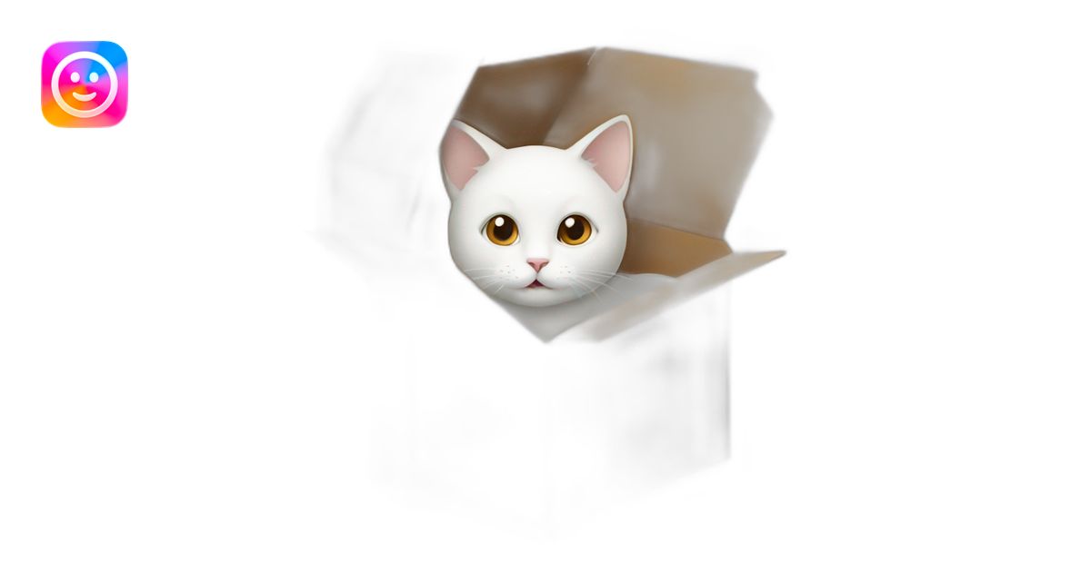 White cat hiding inside a brown box emoji | AI Emoji Generator